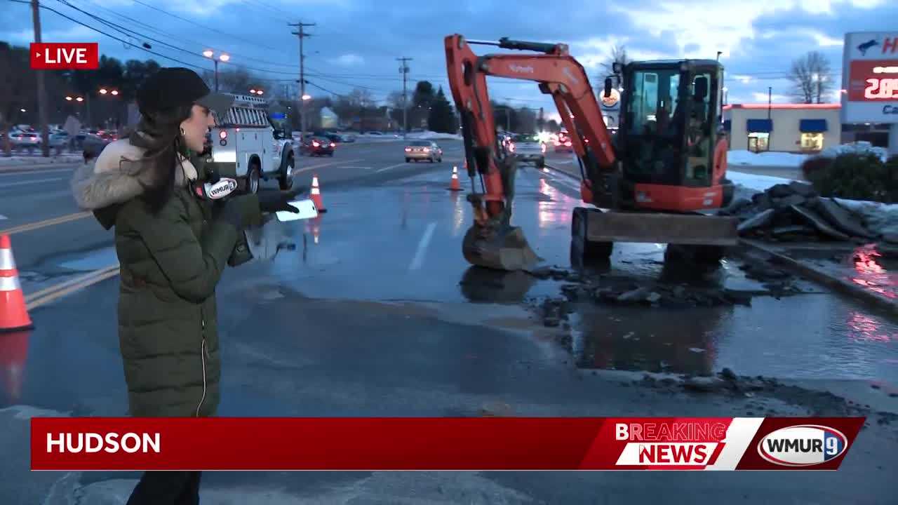 Crews work on water main break in Hudson