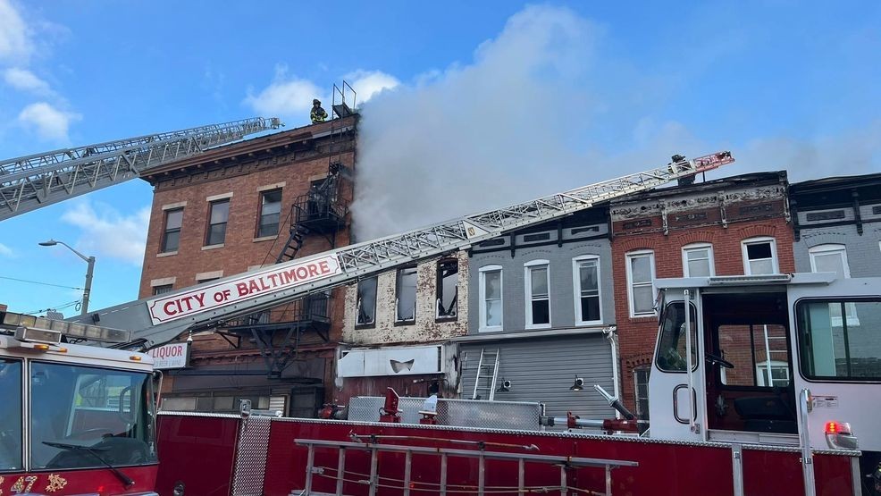 Three-alarm fire damages vacant buildings in west Baltimore