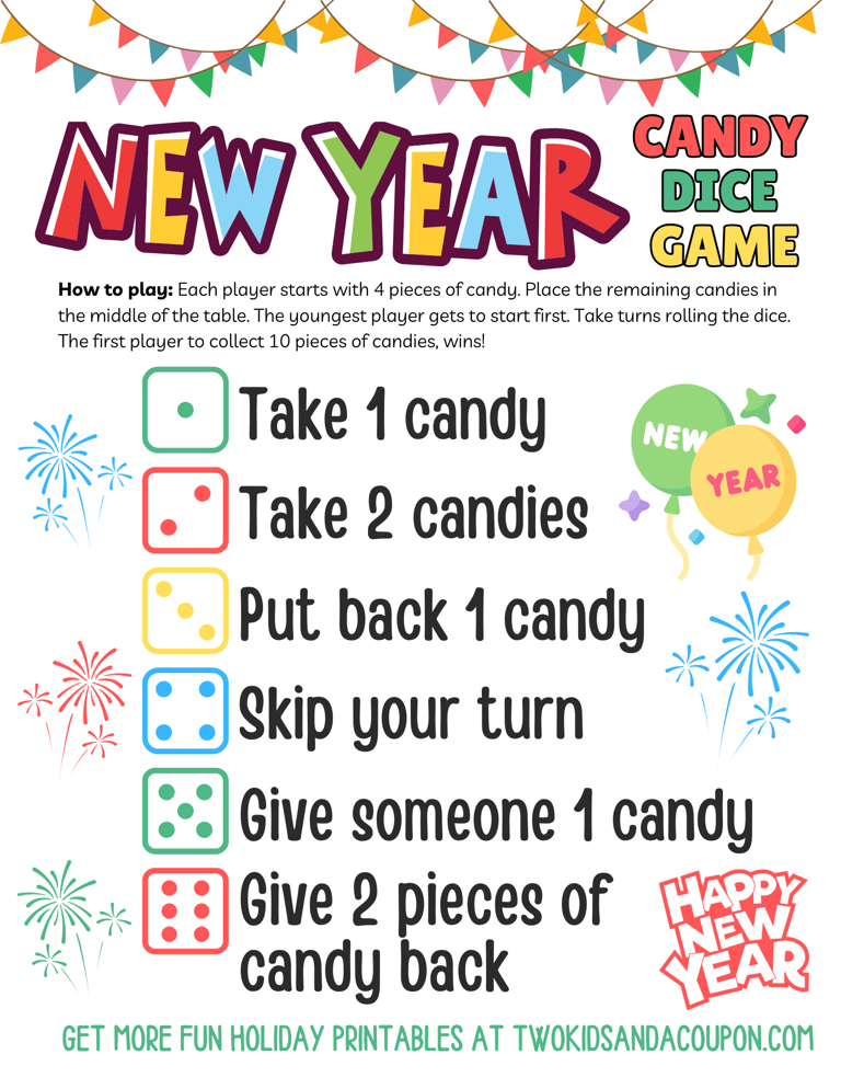 Get a sweet start to the year with our candy New Year dice game