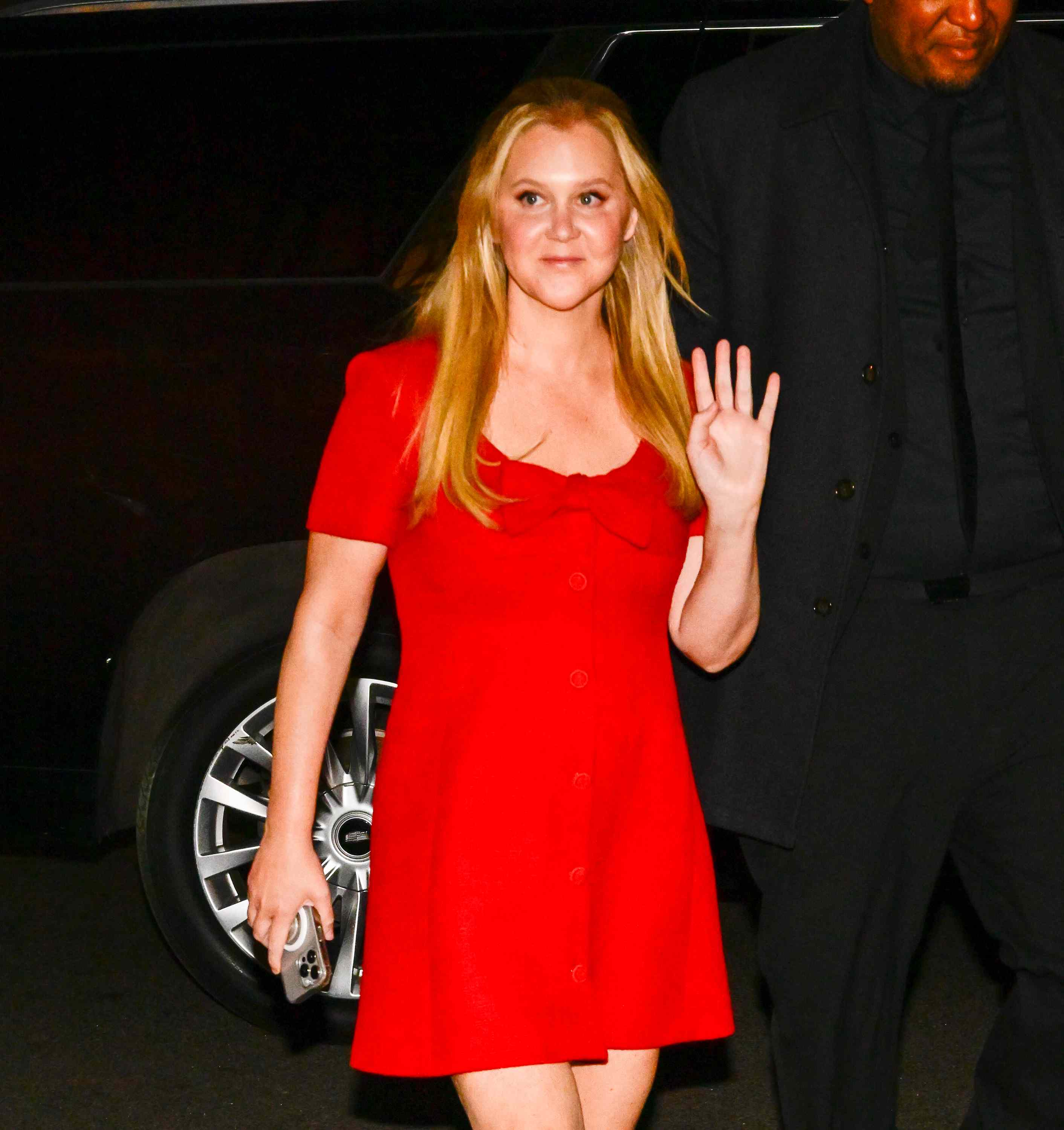 Amy Schumer takes a swim in a black retro bikini during sun-soaked ...