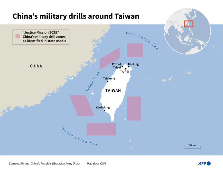 China fires missiles on second day of military drills around Taiwan