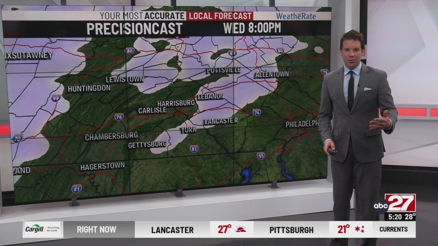 Few snow showers Wednesday morning, tracking squalls into Wednesday night