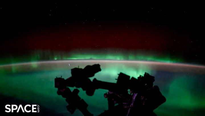 Satellites, auroras and a meteor seen in amazing time-lapse from space