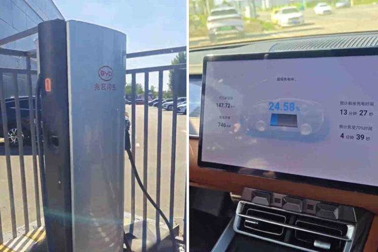 Video shows ultra-fast charging of BYD car at charging station in China