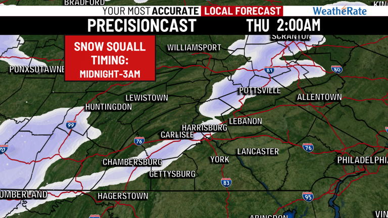 Few snow showers south this morning, tracking squalls tonight
