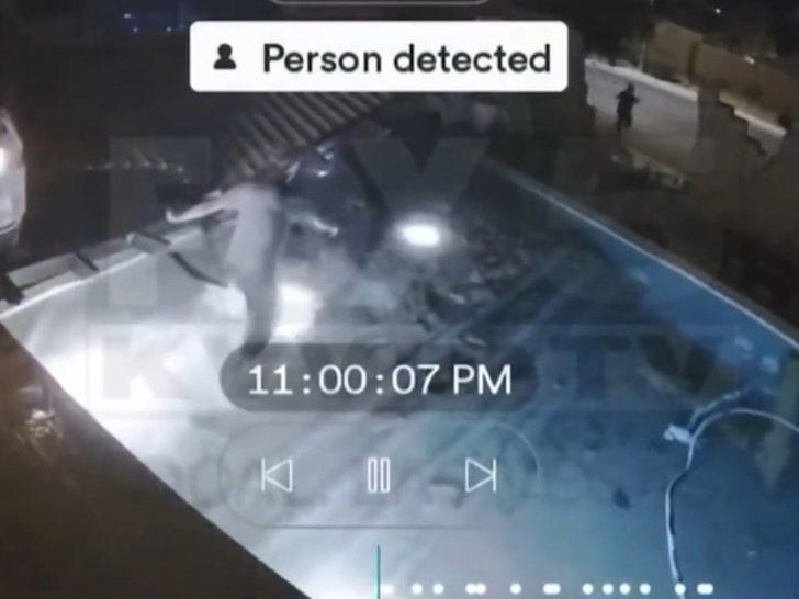 Airborne car crashes into yard, driver plunges into pool, on video