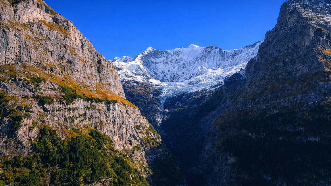 Majestic snowy peaks and rocky cliffs