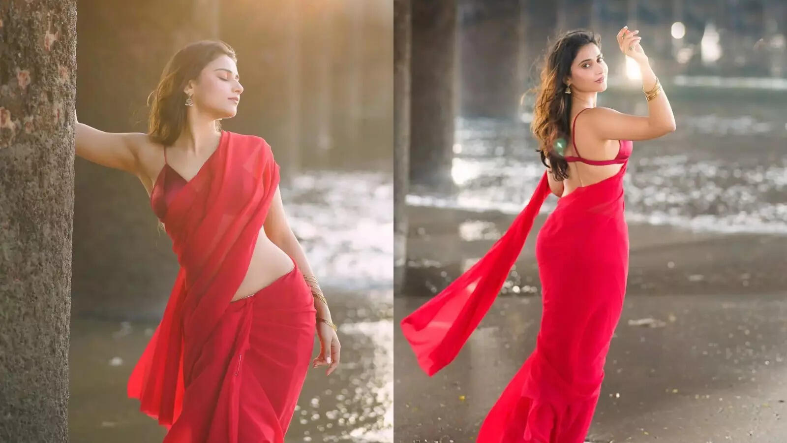 Prisha Singh’s latest beach photoshoot in red saree creates waves on ...