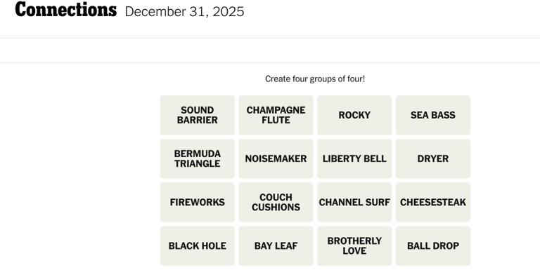 NYT ‘Connections’ hints and answers today, Wednesday, December 31