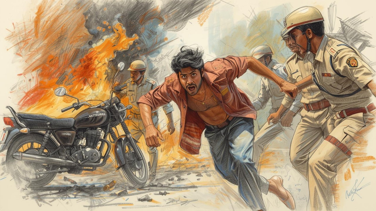 Bengaluru chaos: Drunk man threatens police, torches bike, escapes in shocking midnight drama