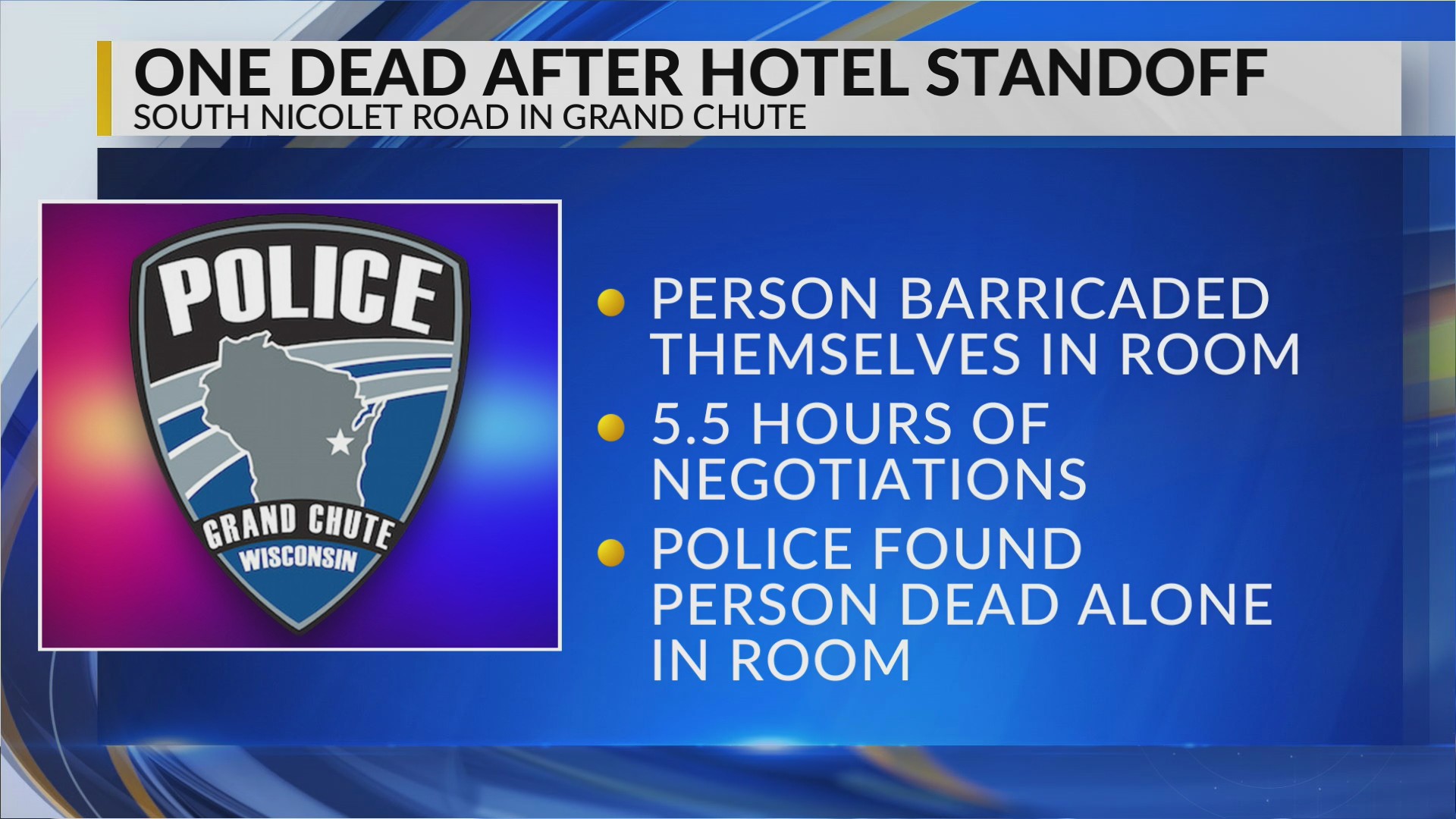 Person found dead in Grand Chute hotel room following 5 1/2 hour standoff