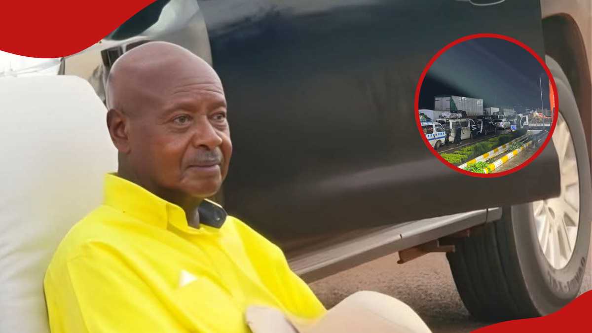 Motorists trapped in traffic as Yoweri Museveni addresses the crowd mid ...