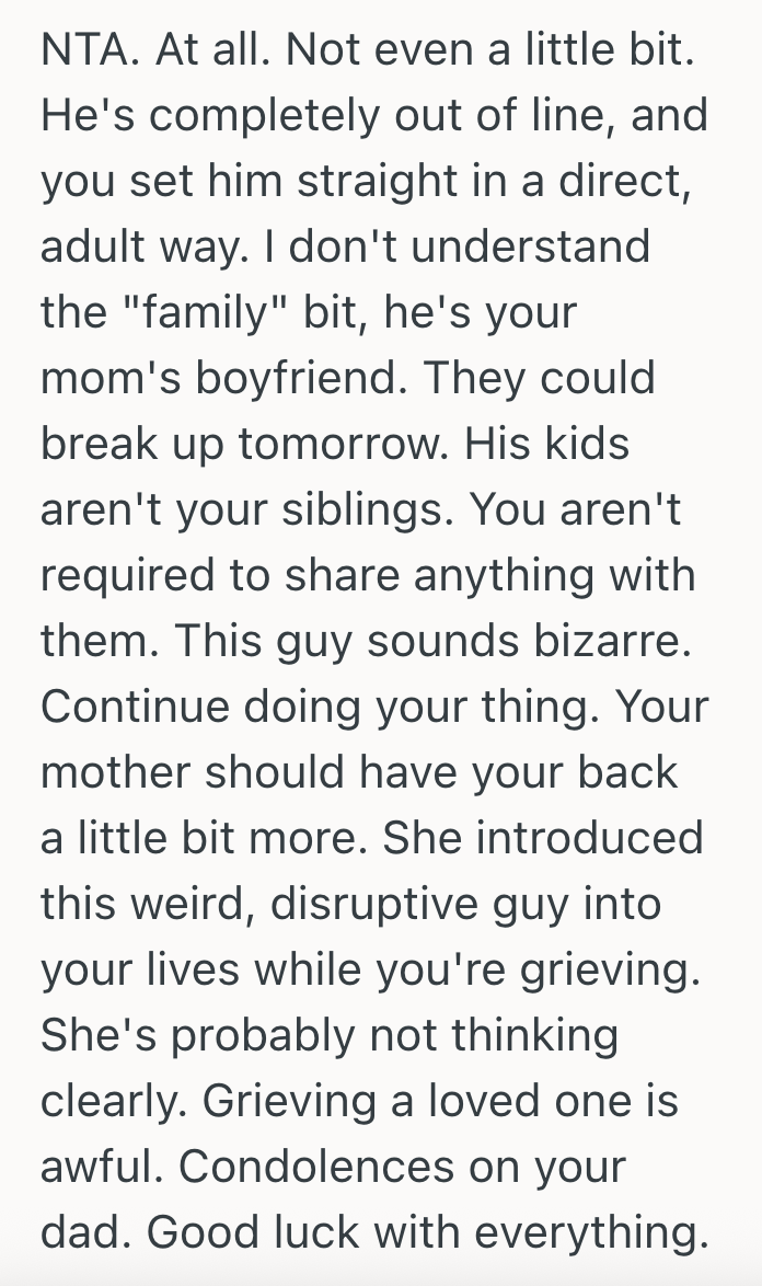 Grieving college student wants his mom’s boyfriend to stop trying to ...