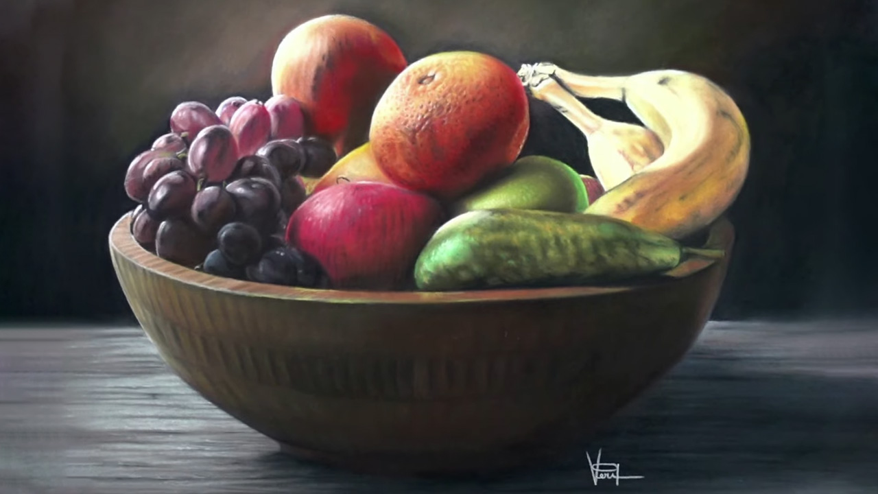 Realistic drawing of still life fruits with natural beauty