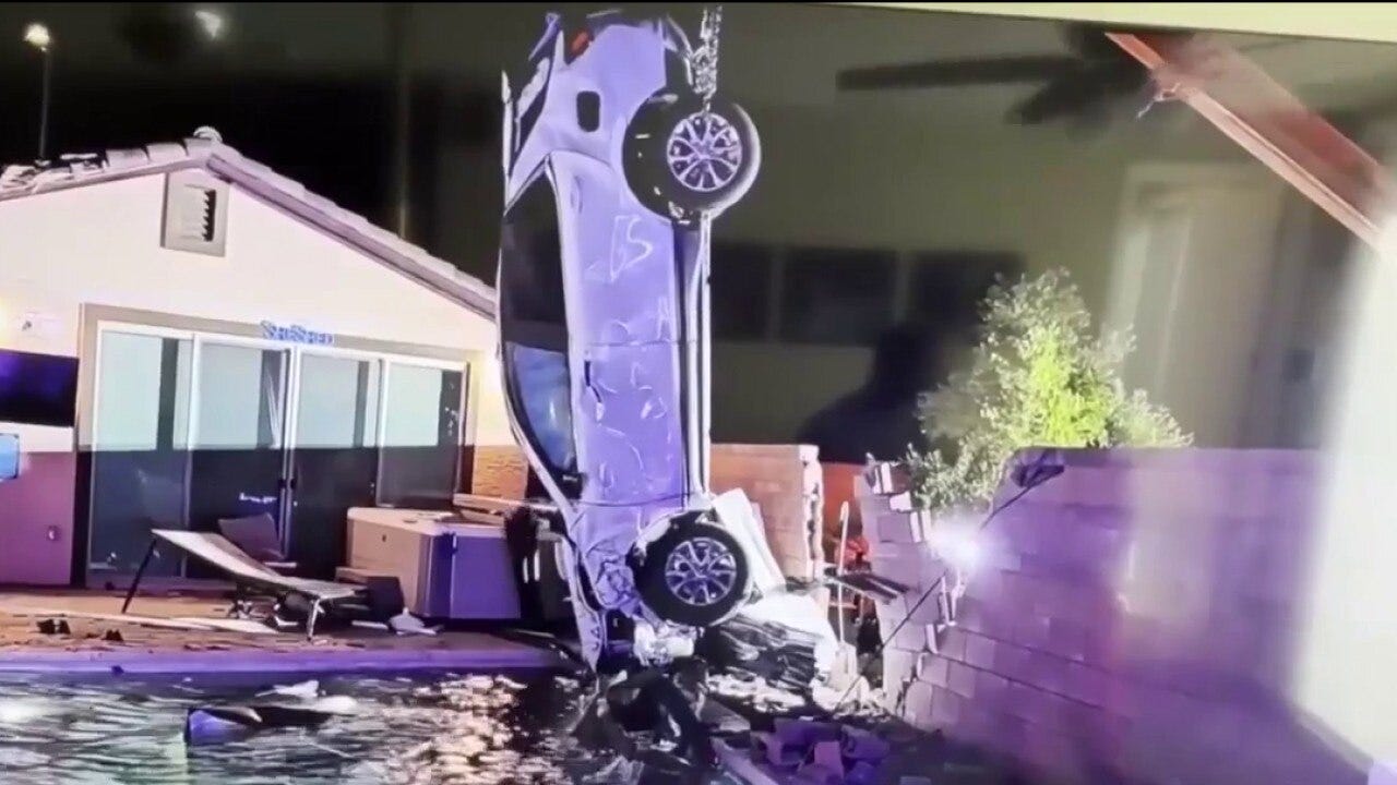 Car lands in Nevada pool after going airborne
