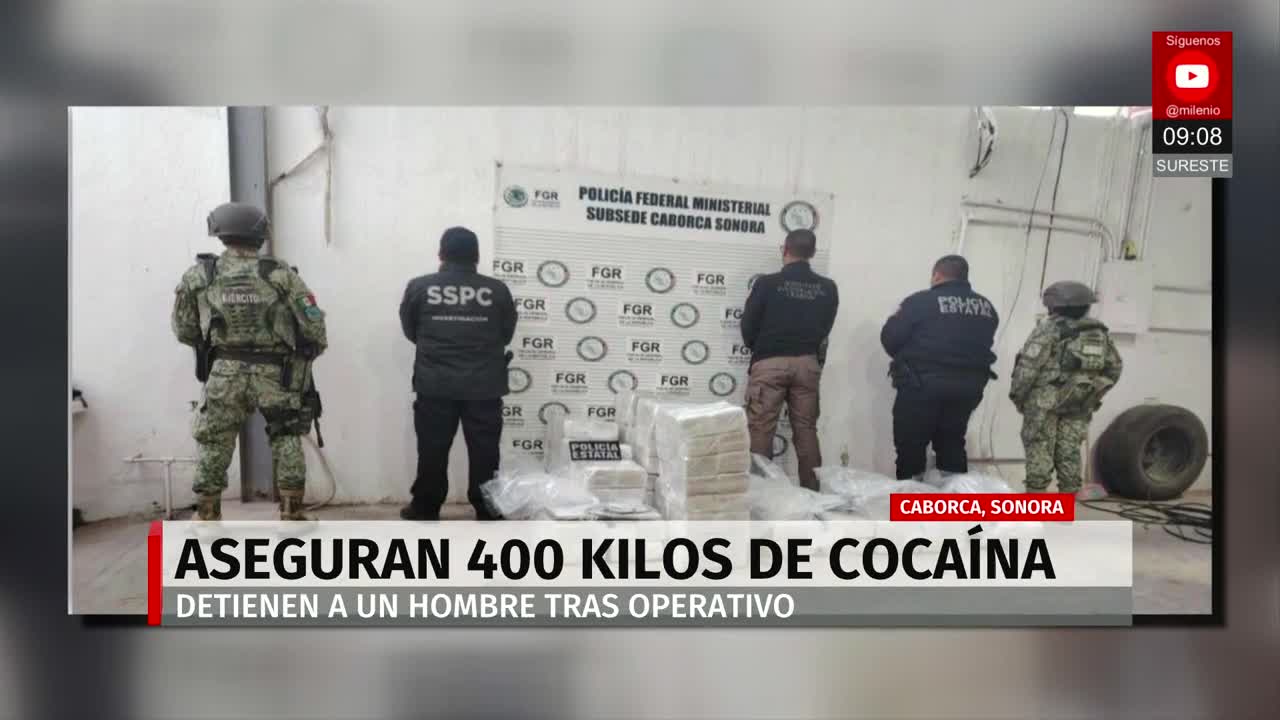 Detienen a una persona y aseguran 172 kilos de cocaína en Caborca, Sonora