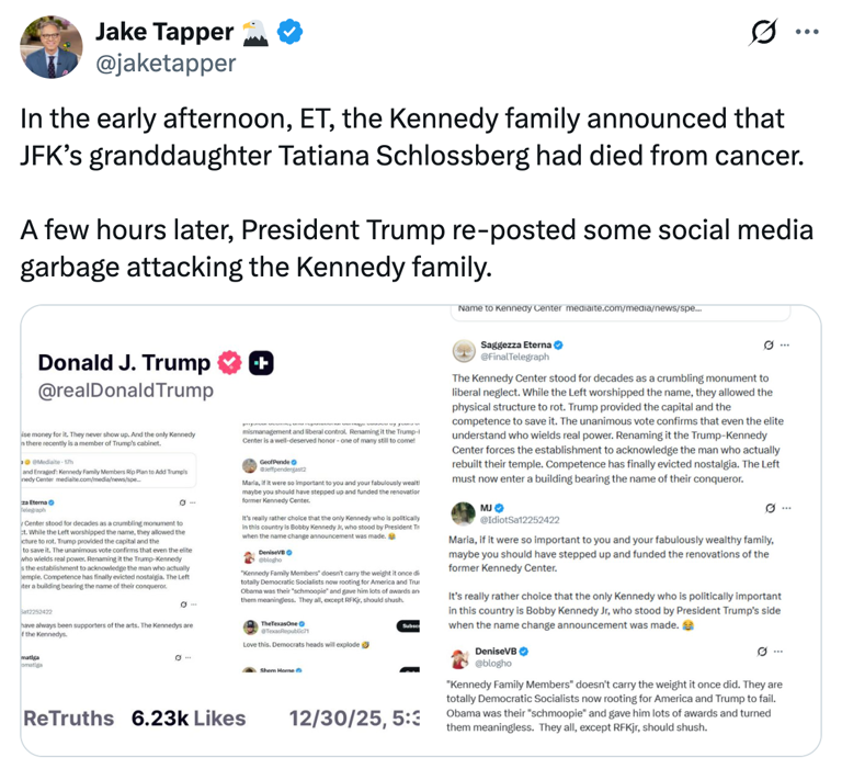 After the death of JFK's granddaughter was reported, Trump reposted a ...