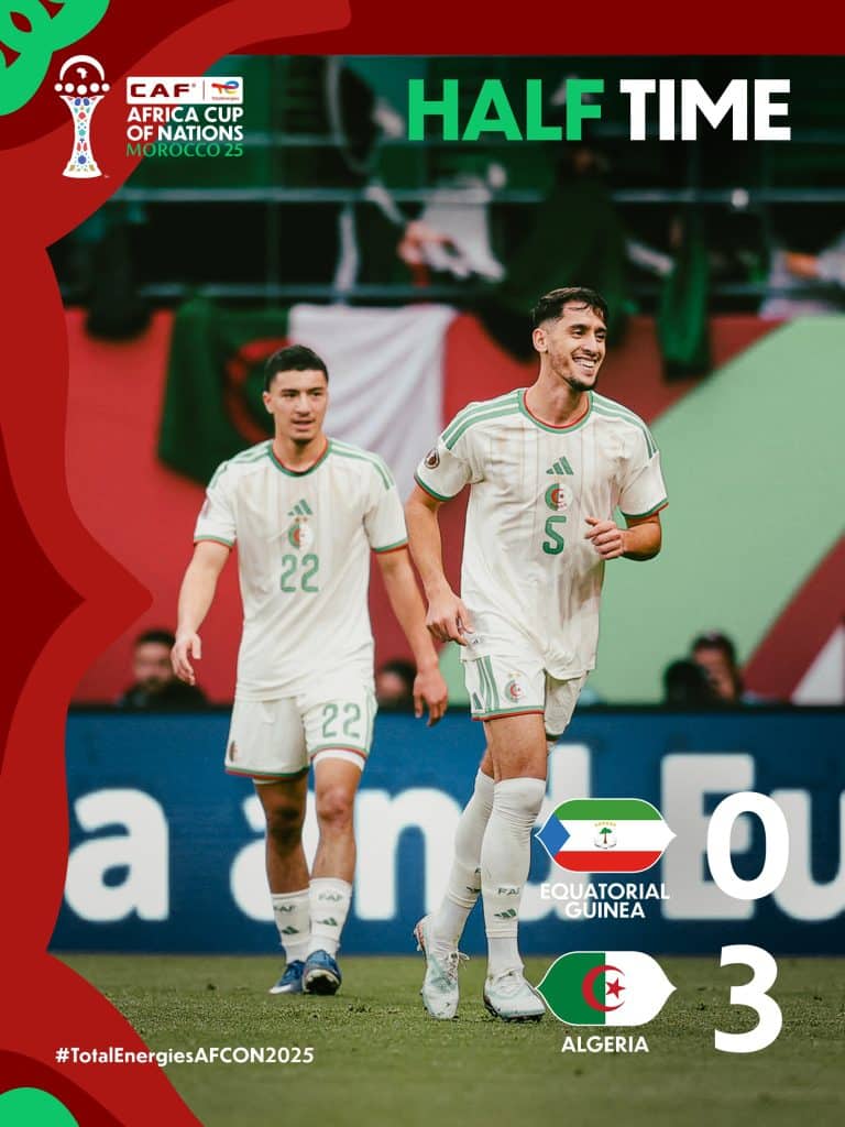 AFCON 2025: Algeria In Control With 3-0 Heading To Break