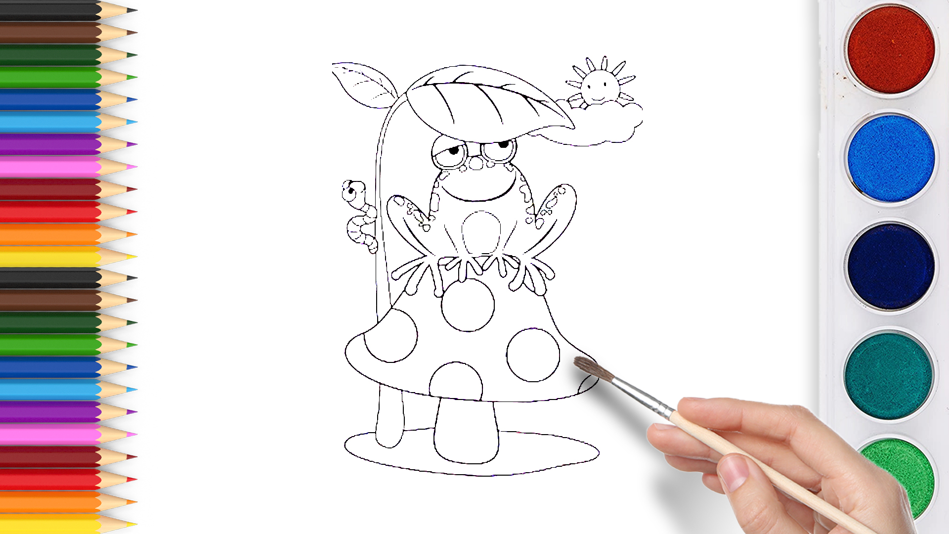 Frog and mushroom painting for kids to learn colors