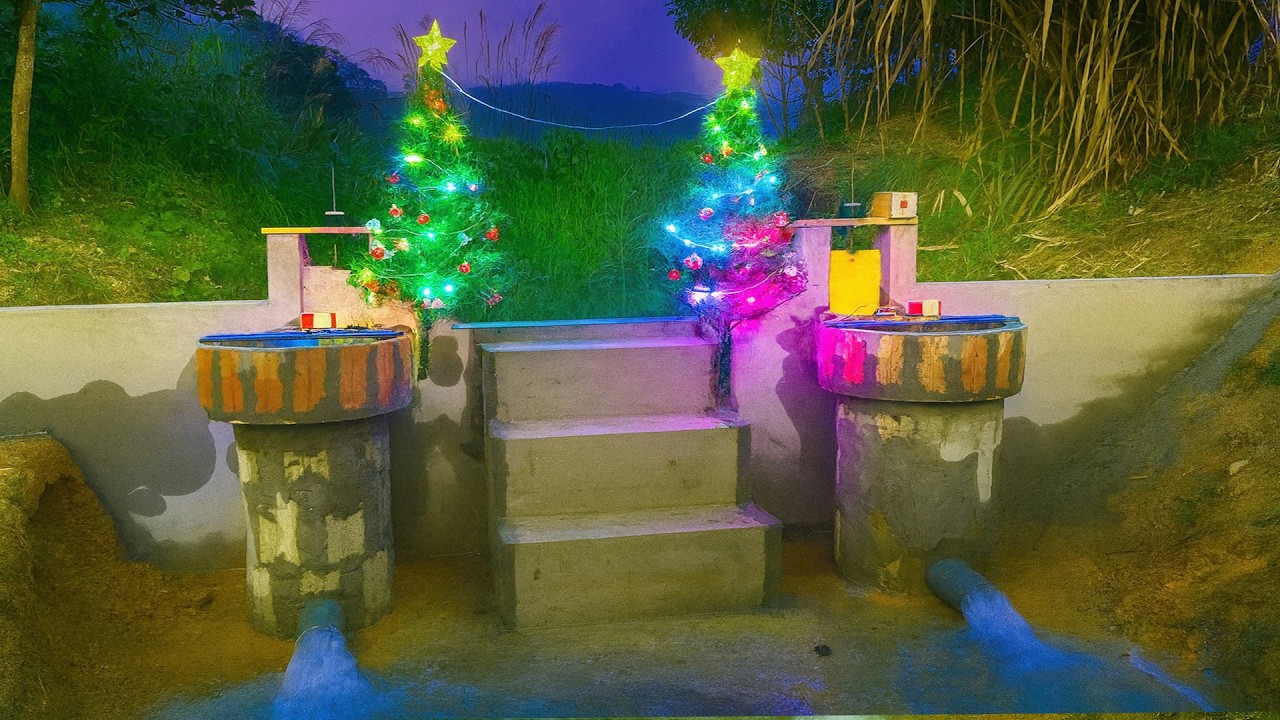 DIY water power generator decorated for Christmas