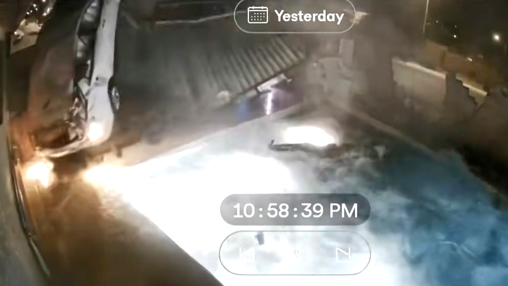 A car flew over his pool, and the driver fell into the pool right after it