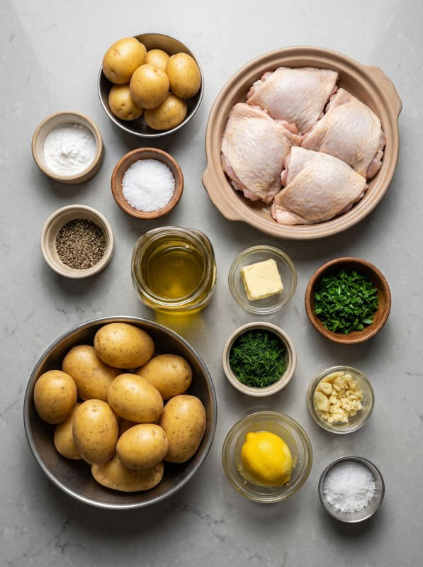 Sheet-pan chicken thighs with crispy potatoes and lemon herb butter