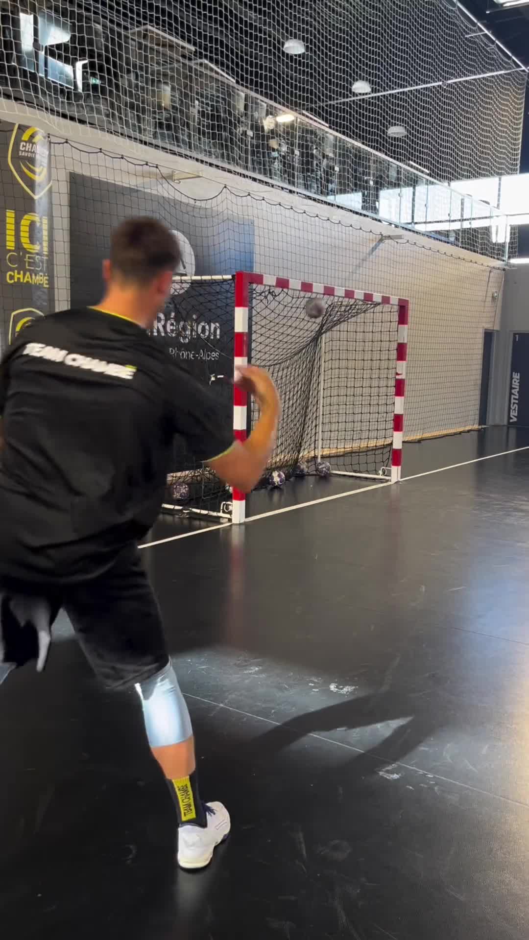 Amazing handball trick shots in indoor arena