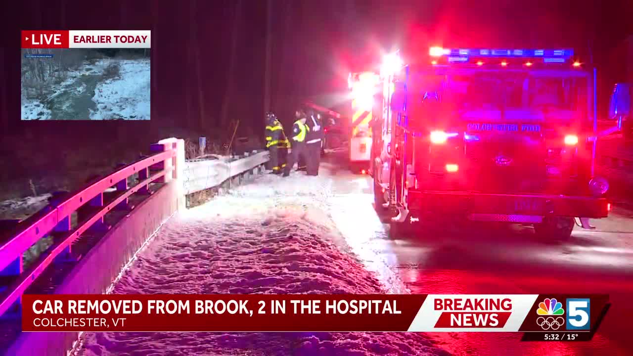 Two hospitalized following crash into Colchester brook