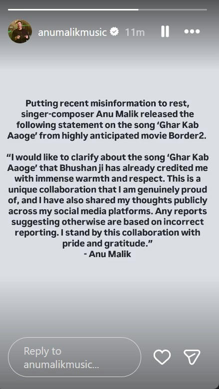 Border 2: Anu Malik clarifies on Ghar Kab Aaoge credit issue, thanks ...