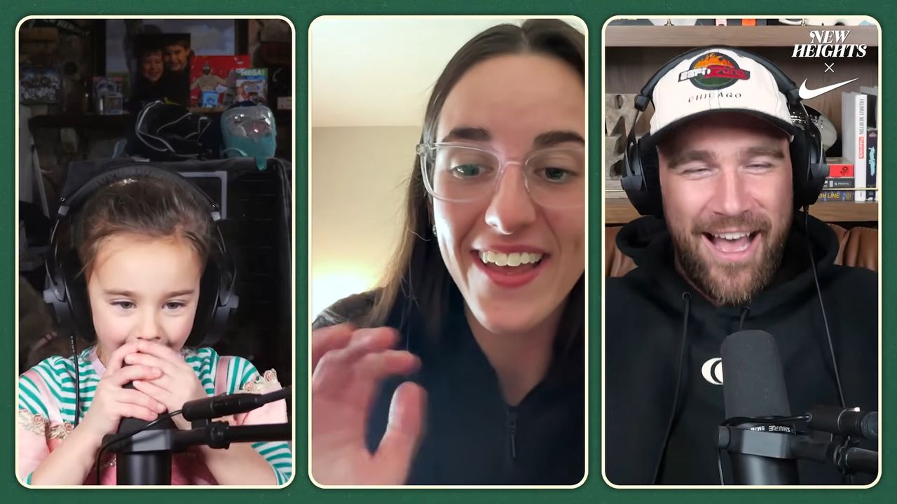 Caitlin Clark cheers on Jason Kelce's daughter Wyatt as she sinks a ...