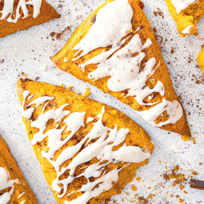 Pumpkin scones with vanilla glaze