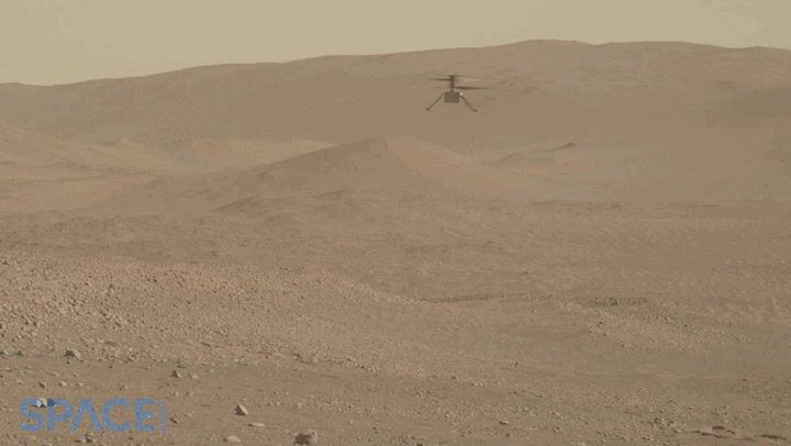 Mars helicopter Ingenuity takes off and spins as Perseverance watches