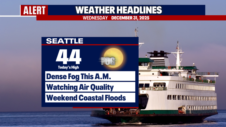 Foggy weather in Seattle for New Year's Eve