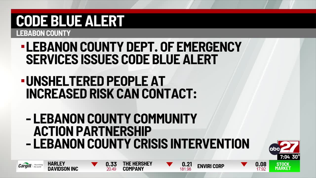 Code Blue alert issued in Lebanon County due to frigid weather