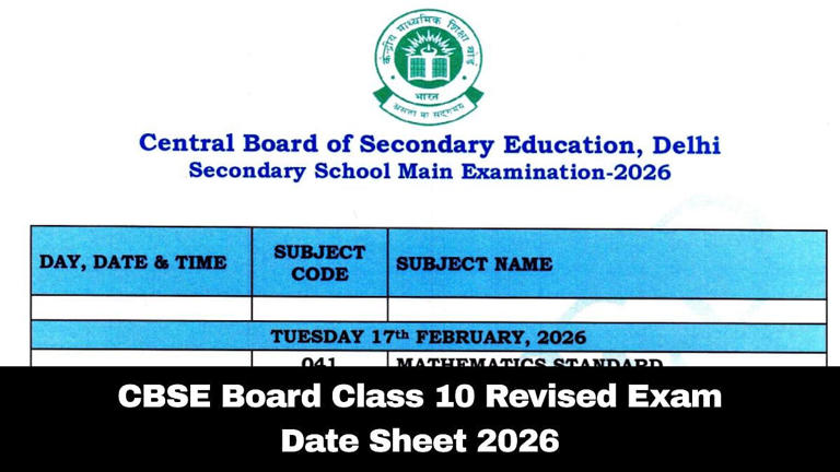 CBSE class 10 board exam revised date sheet 2026 released; check new ...