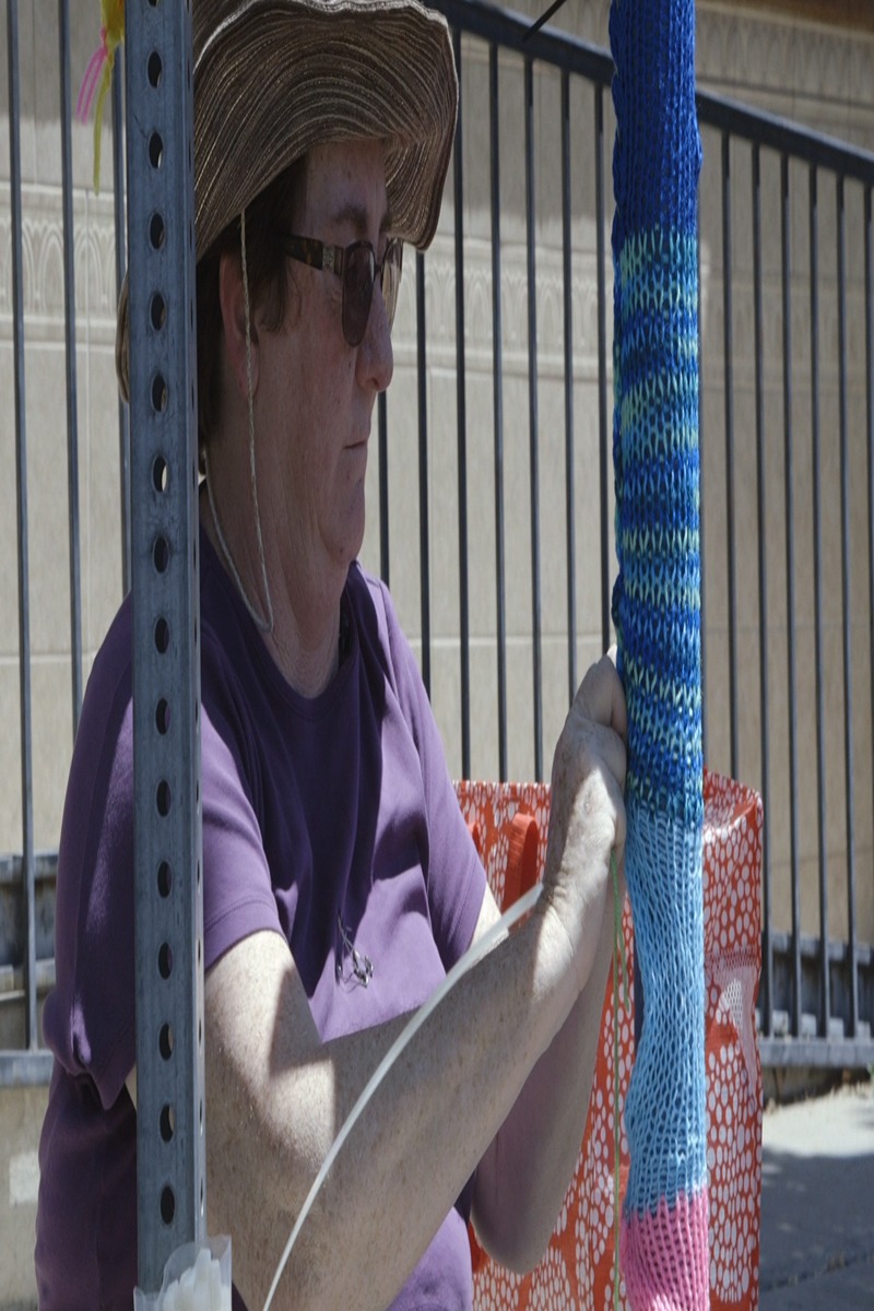 Urban art through yarn bombing