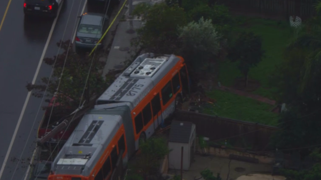 Man hospitalized after Metro bus crashes into Lake View Terrace light pole