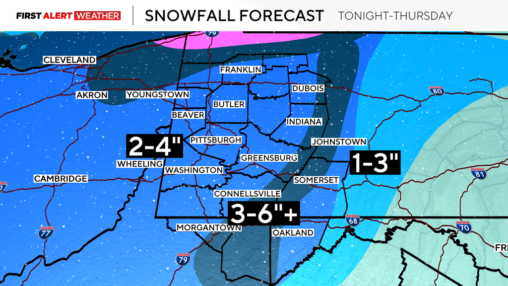 Heavy snow is hitting the Pittsburgh area on New Year's Eve. A map ...