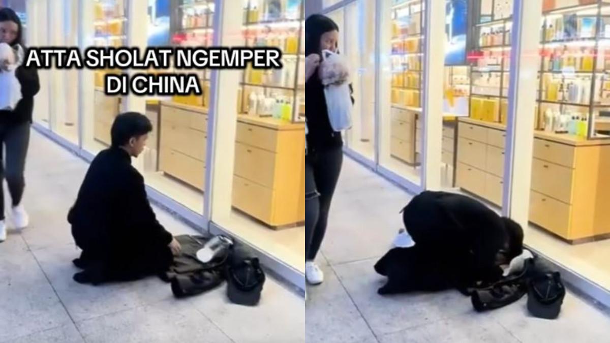 Potret Atta Halilintar terekam salat di emperan toko saat liburan di ...