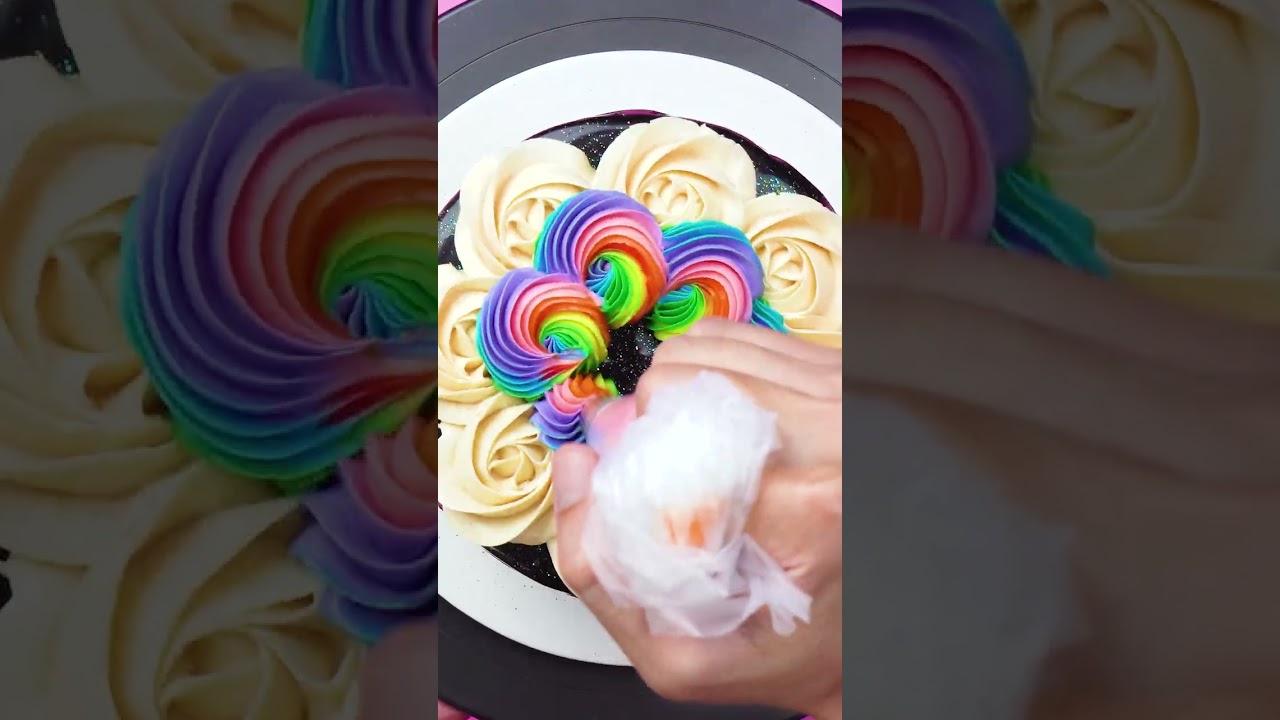 Decorating a rainbow cake