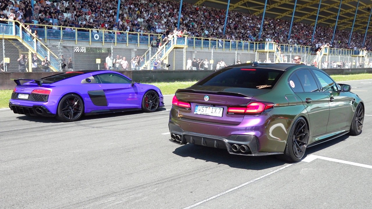 Audi R8 vs BMW M5 F90 during a drag race event
