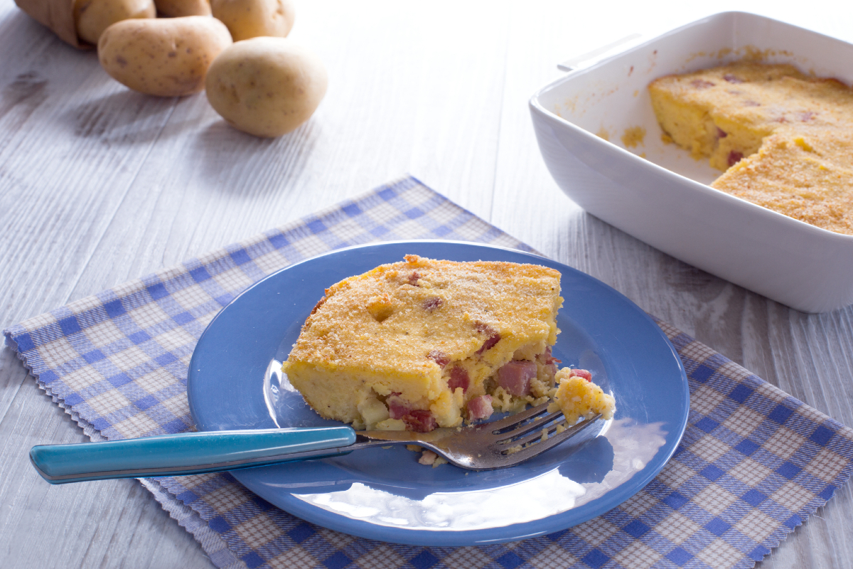 Potato gateau with salami