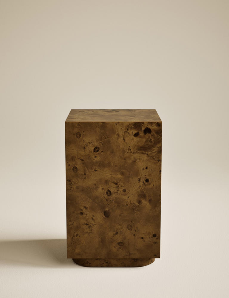 This beautiful burl side table (that totally looks designer) is now on sale