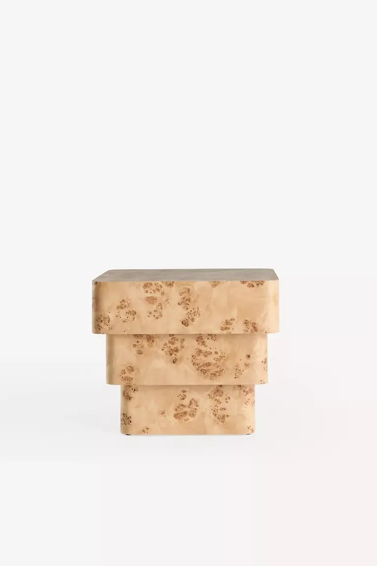 This beautiful burl side table (that totally looks designer) is now on sale
