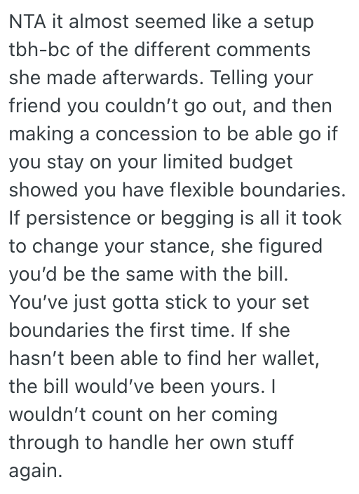She refused to pay the whole dinner bill, and now her friend is calling ...