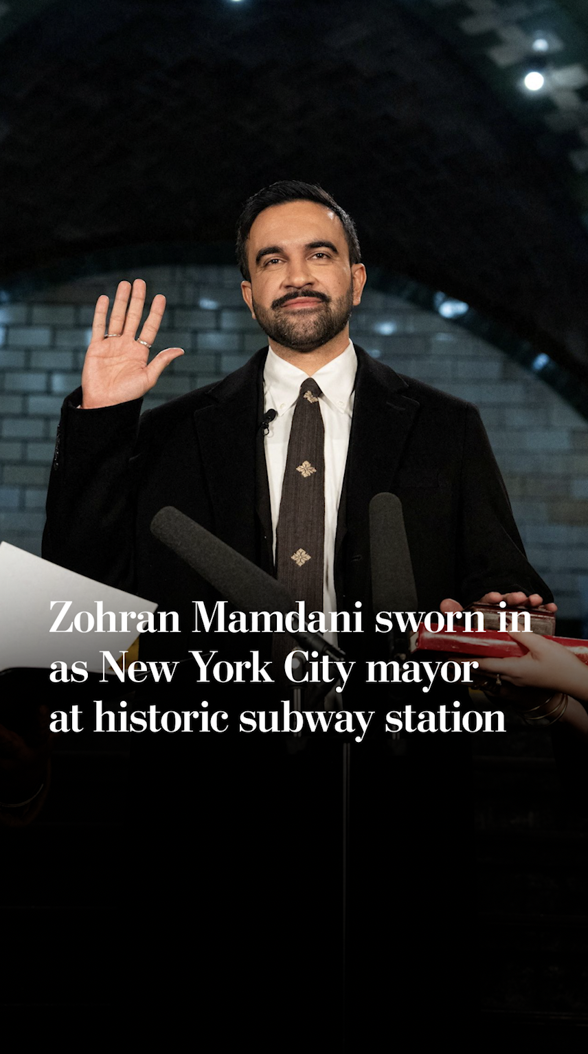Zohran Mamdani sworn in as New York City mayor