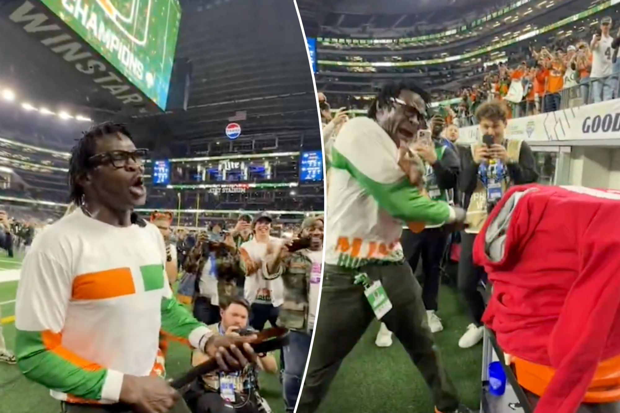 Michael Irvin had wild belt-whipping celebration after Miami stunned ...