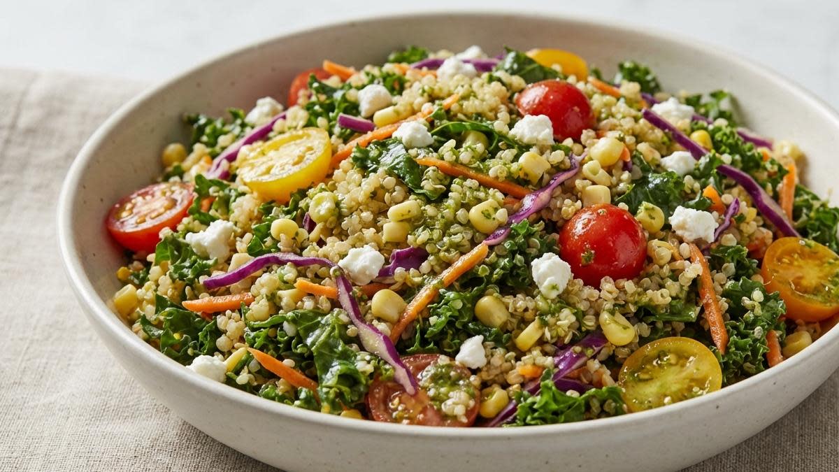 Elote quinoa salad with cilantro lime dressing