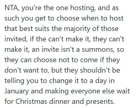 Son wanted to push Christmas dinner back to January, but their mother ...