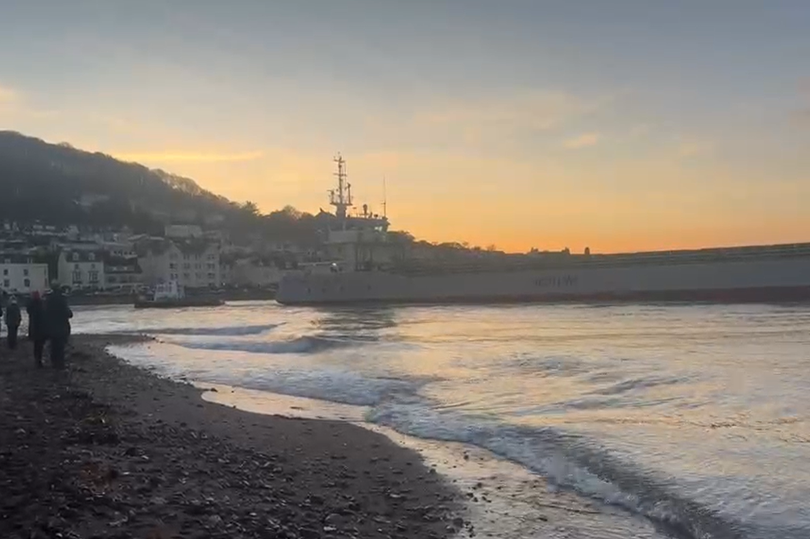 Massive cargo ship runs aground in Devon